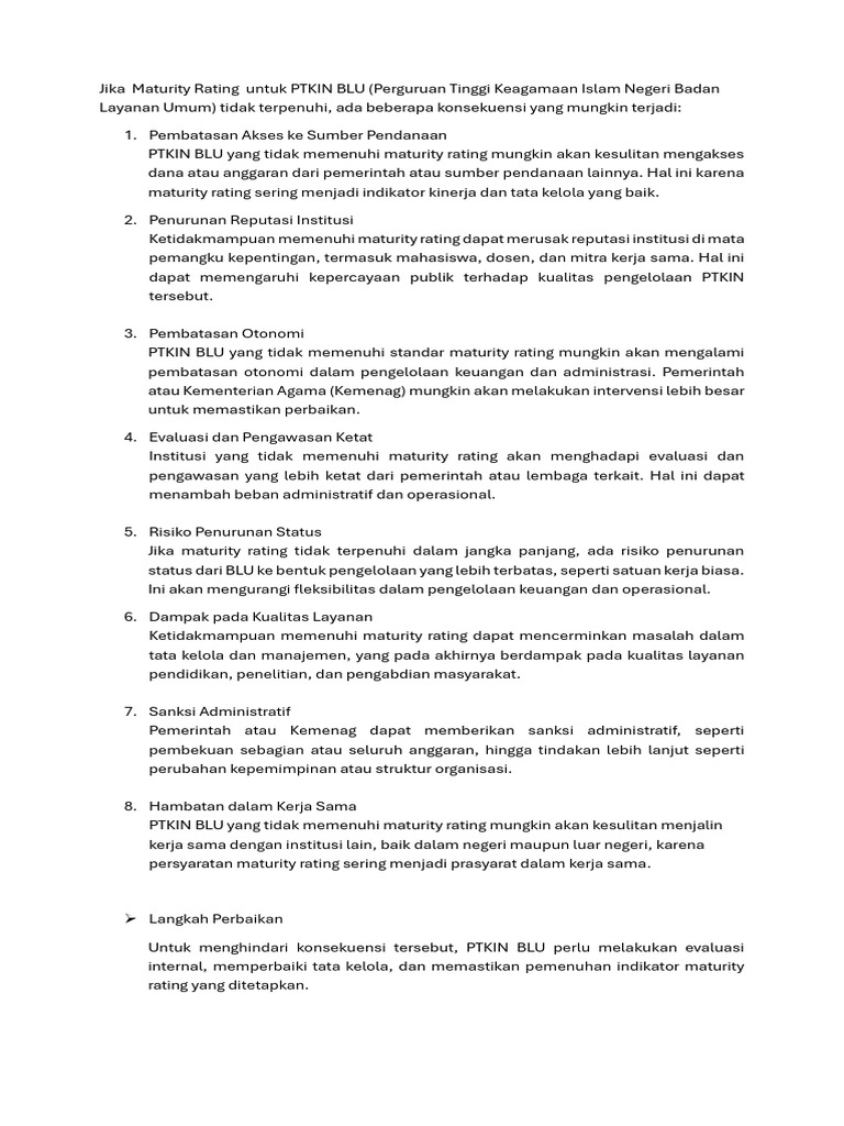 Dampak Ketidakpenuhan Maturity Rating PTKIN | PDF