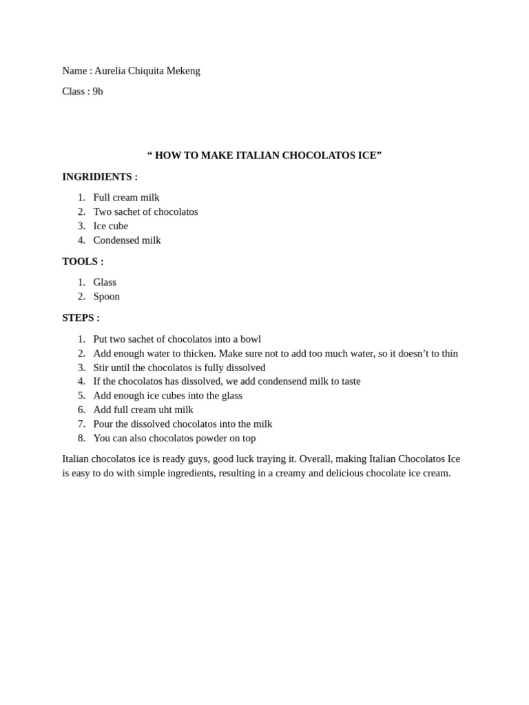 Italian Chocolatos Ice Recipe Guide | PDF