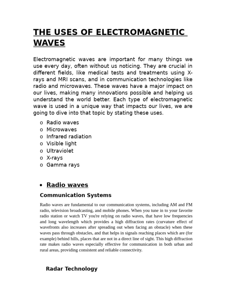 The Uses of Electromagnetic Waves | PDF | Microwave | Ultraviolet