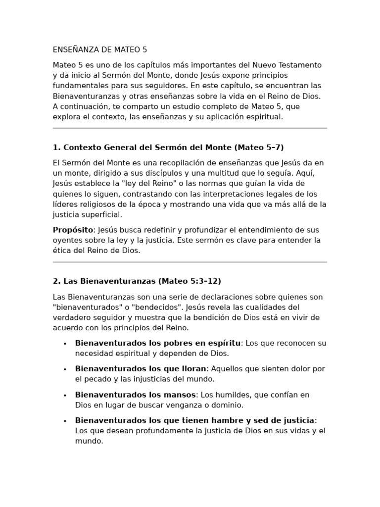 Reflexiones sobre Mateo 5 y su Enseñanza | PDF | Sermón de la Montaña ...