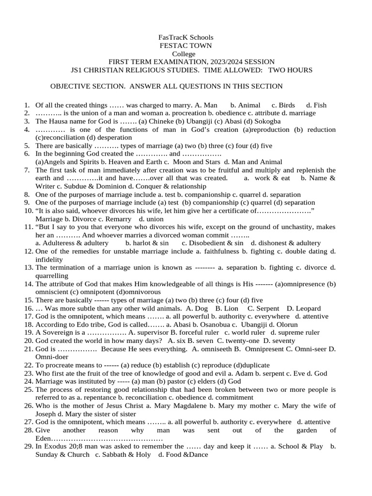 First Term Crs Examination Question | PDF | Jesus | Rebecca