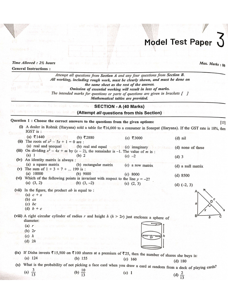 Sample Model 3 Maths Class 10 2025 | PDF