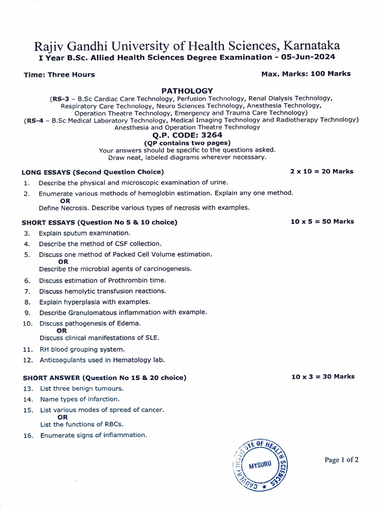 Pathology Questions Bank | PDF | Pathology | Major Trauma