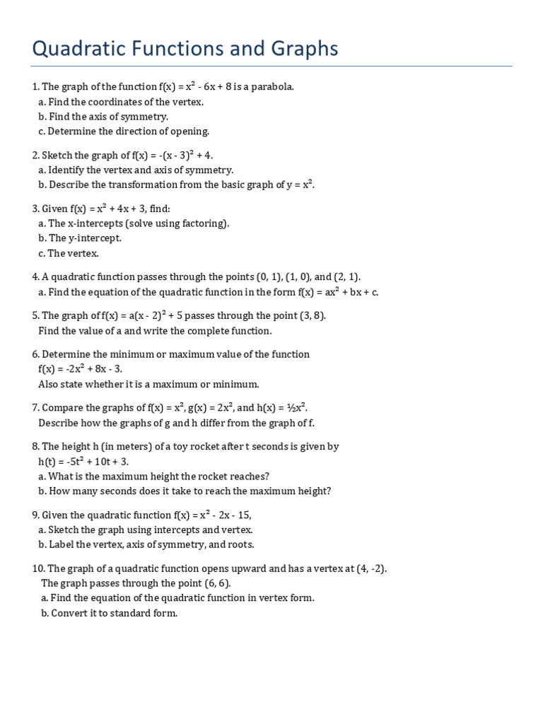 Understanding Quadratic Functions and Graphs | PDF