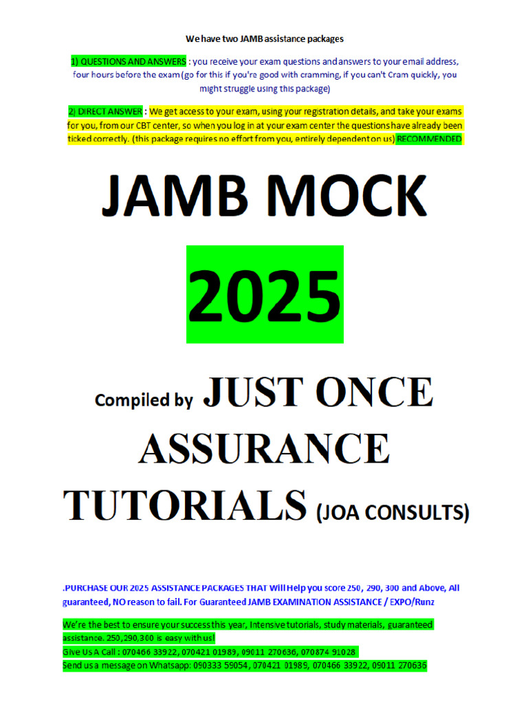 Jamb Mock 2025 Main | PDF | Qualifications | Tests