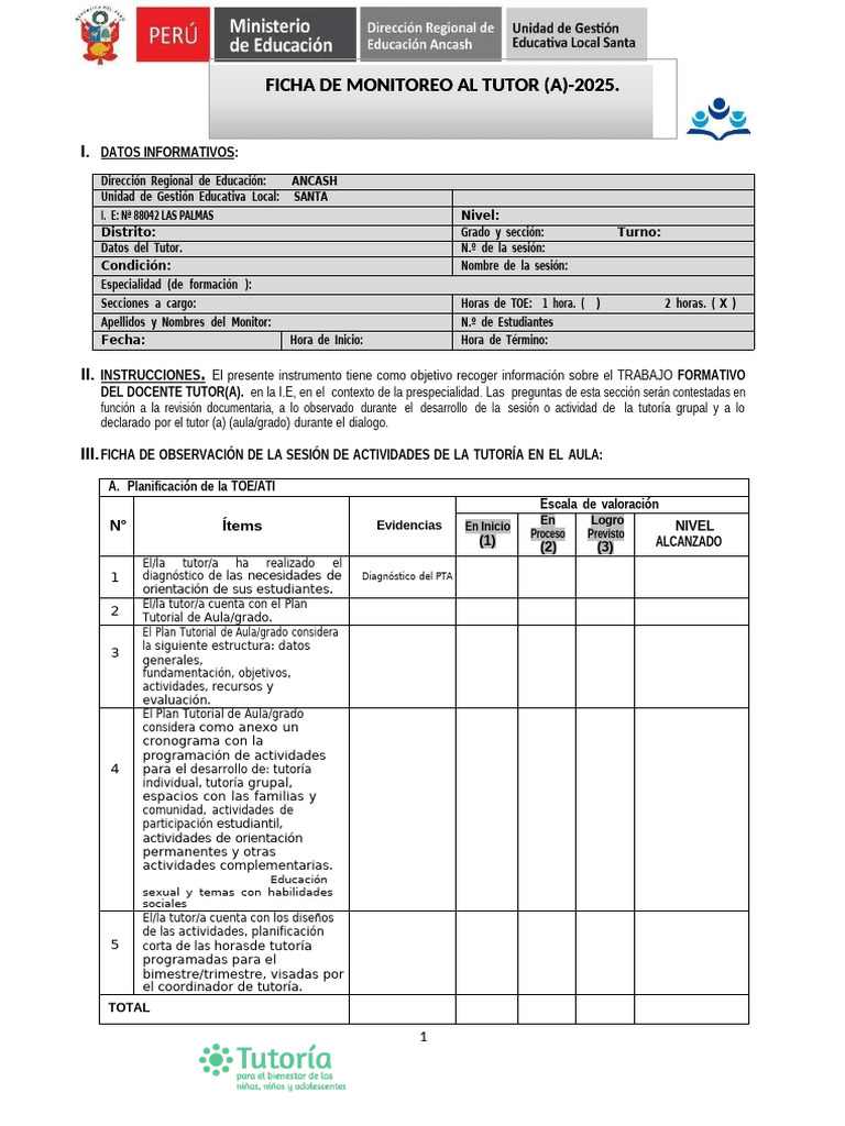 Ficha de Monitoreo de TUTORIA | PDF | Conceptos psicologicos | Sicología