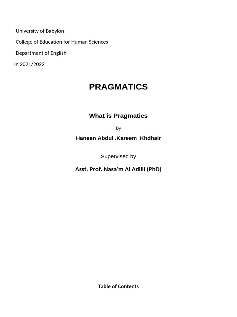 What Is Pragmatics Haneen Abdul Kareem | PDF | Semantics | Question