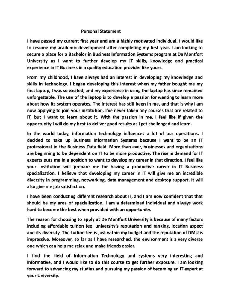 Personal Statement (DMU) | PDF