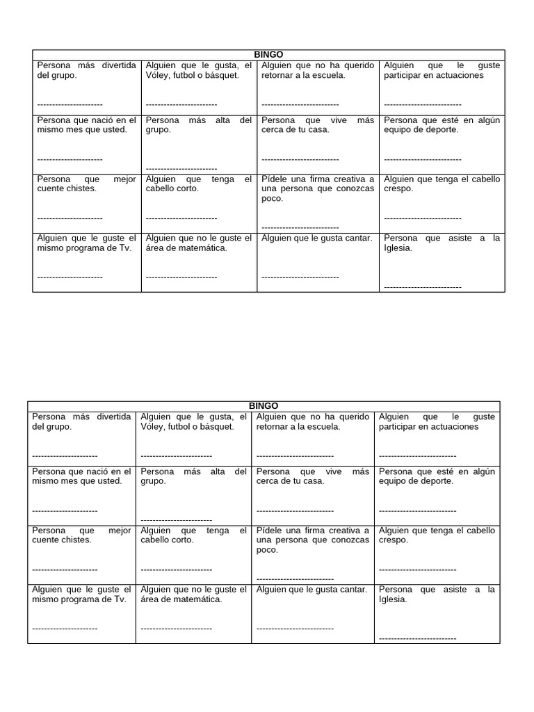 Actividades Divertidas de Bingo Social | PDF