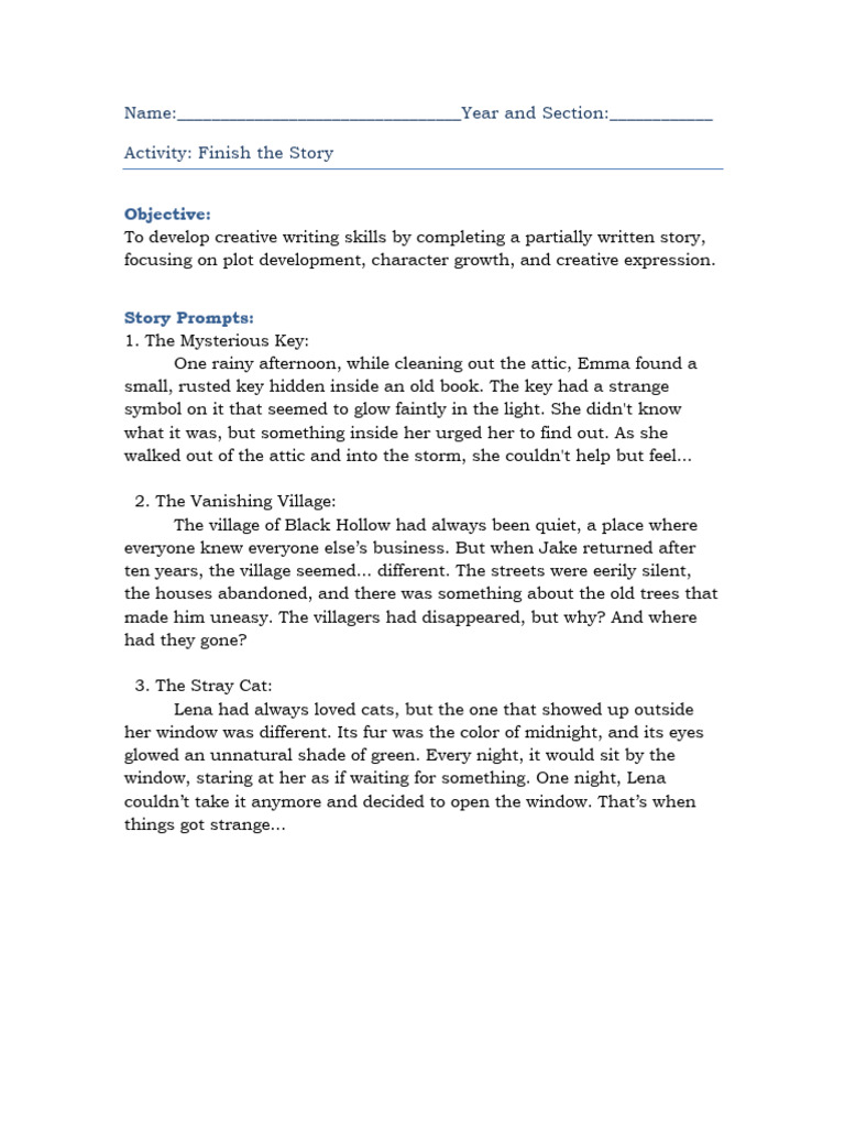 Finish the Story Writing Activity | PDF