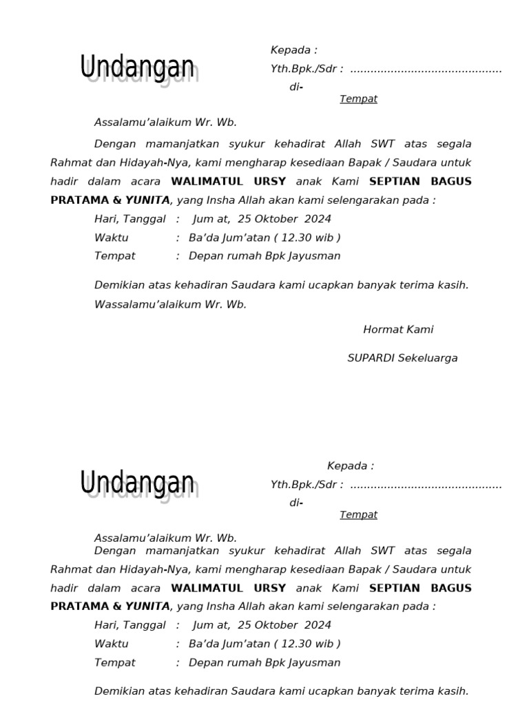 UNDANGAN slamatan walimatul ursy kades | PDF
