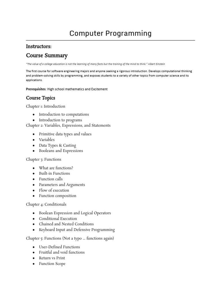 Introduction to Computer Programming | PDF