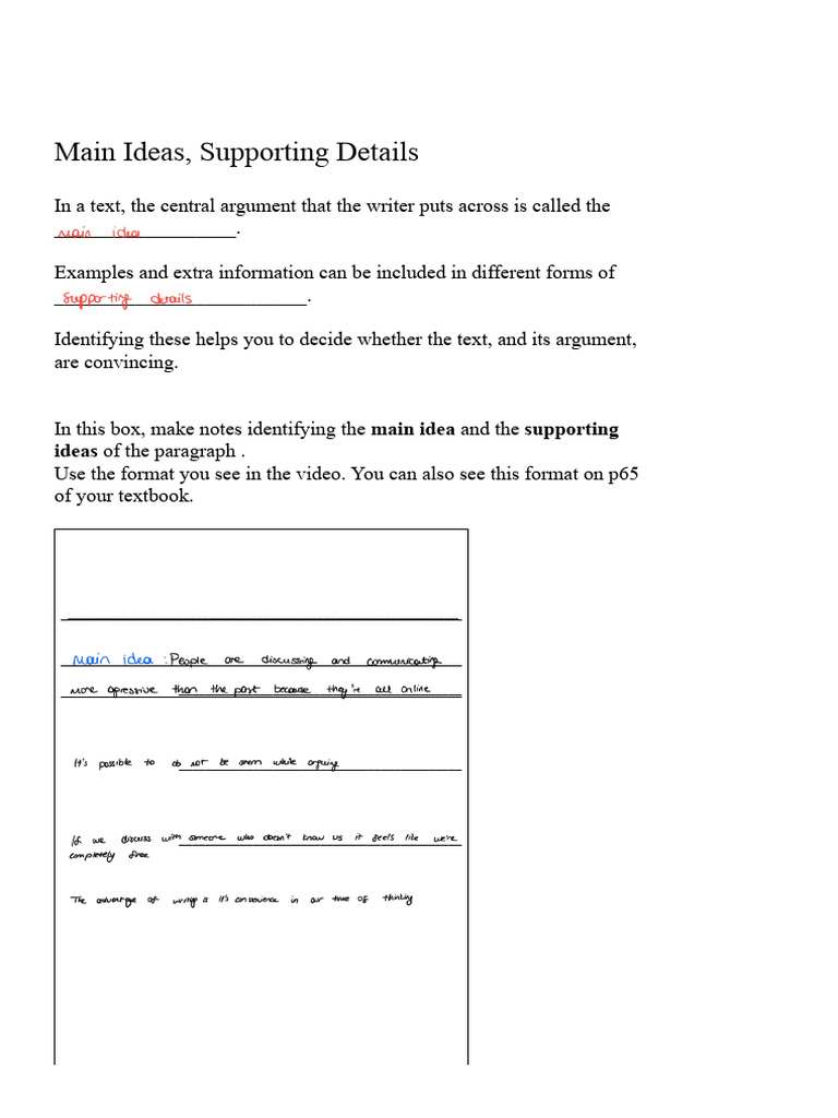 Main Ideas and Supporting Details Guide | PDF