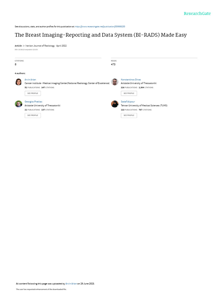 The Breast Imaging-Reporting and Data System BI-RA | PDF | Medical Imaging | Radiology