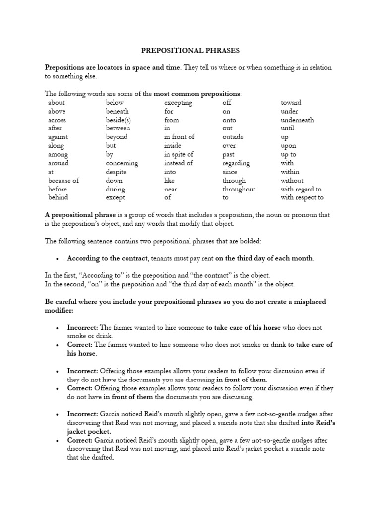 Prepositional Phrases | PDF | English Grammar | Semantic Units