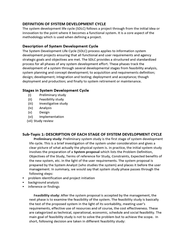 Definition of System Development Cycle | PDF | Software Development Process | Feasibility Study