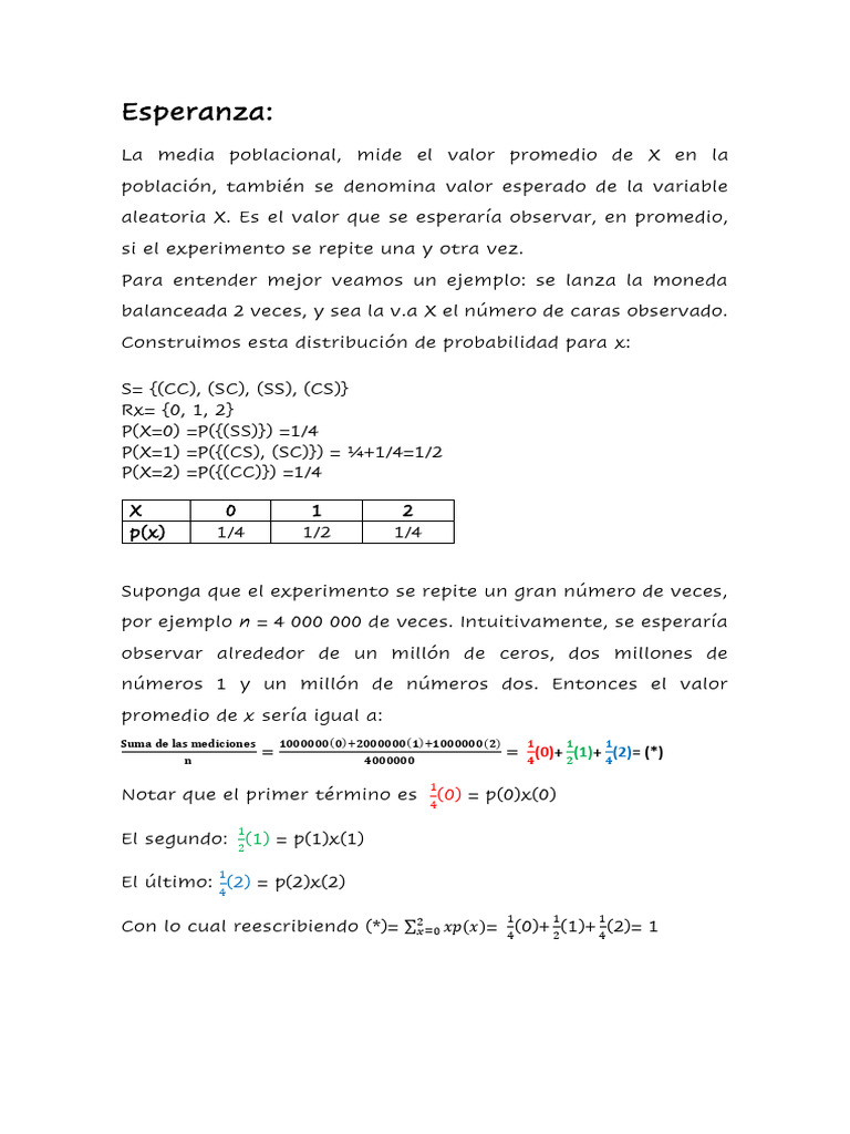 Aesperanza Y Varianza De Una Va Discreta Pdf Valor Esperado 2657