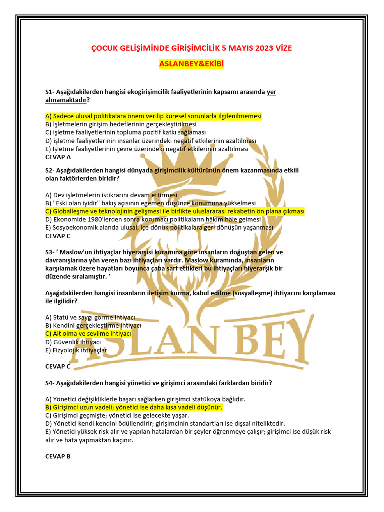 4 Sınıf Bahar Dönemi 2023 2022 2021 Vize Birleştirilmiş | PDF