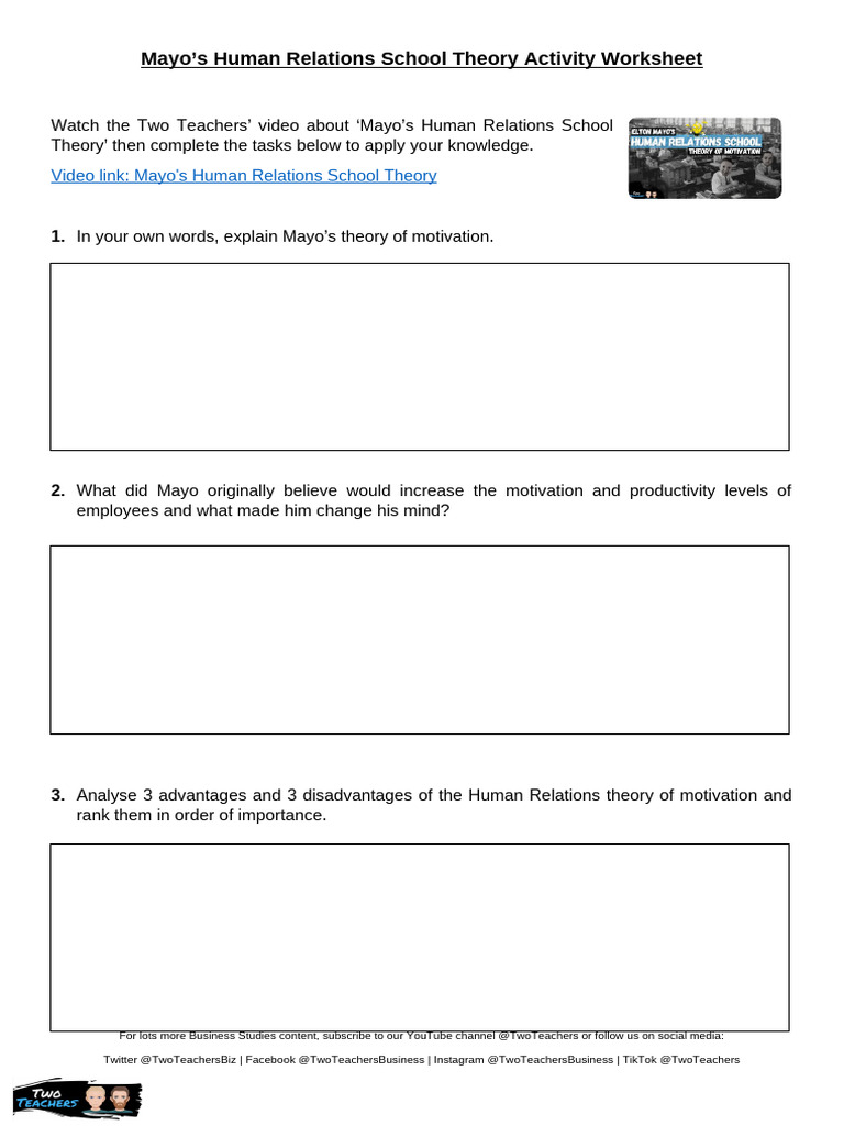Mayo's-Human-Relations-School-Activity-Worksheet | PDF