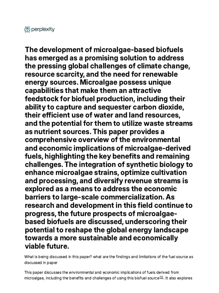 microalgae as a fuel source | PDF | Algae Fuel | Biodiesel