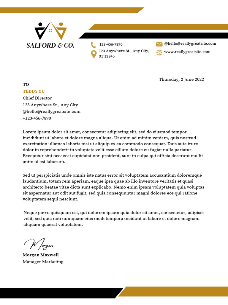 Gold and Black Simple Business Letterheads | PDF