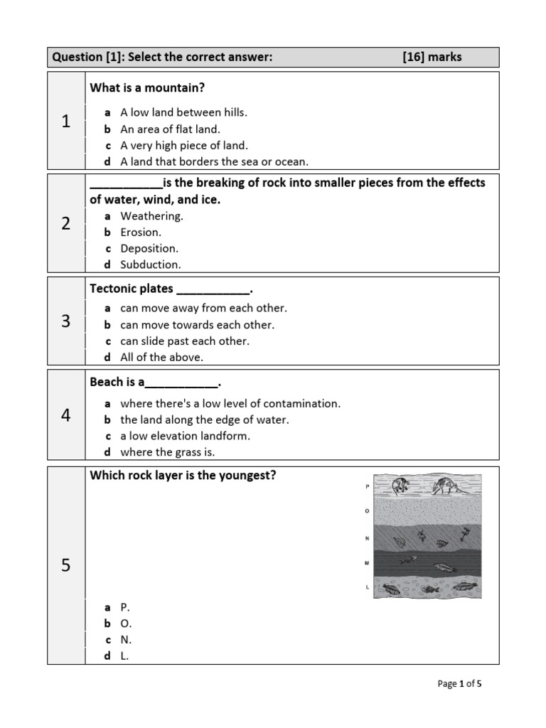 Grade 4 Science Exam: Earth Science Concepts | PDF | Volcano | Mountains
