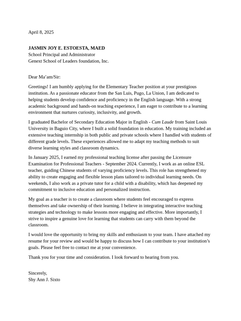 Application Letter | PDF