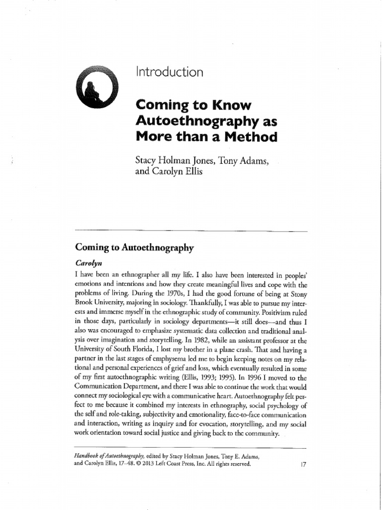 Coming To Know Autoethnography As More T | PDF