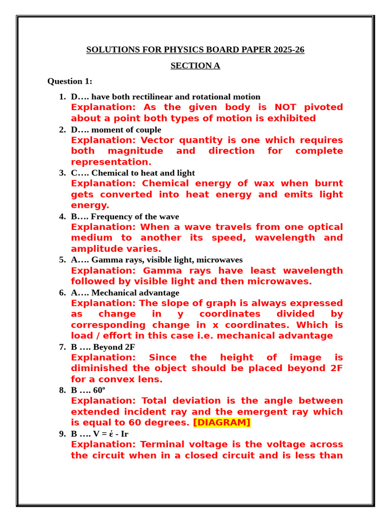 Solutions For Physics Board Paper 2025 | PDF | Refraction | Light
