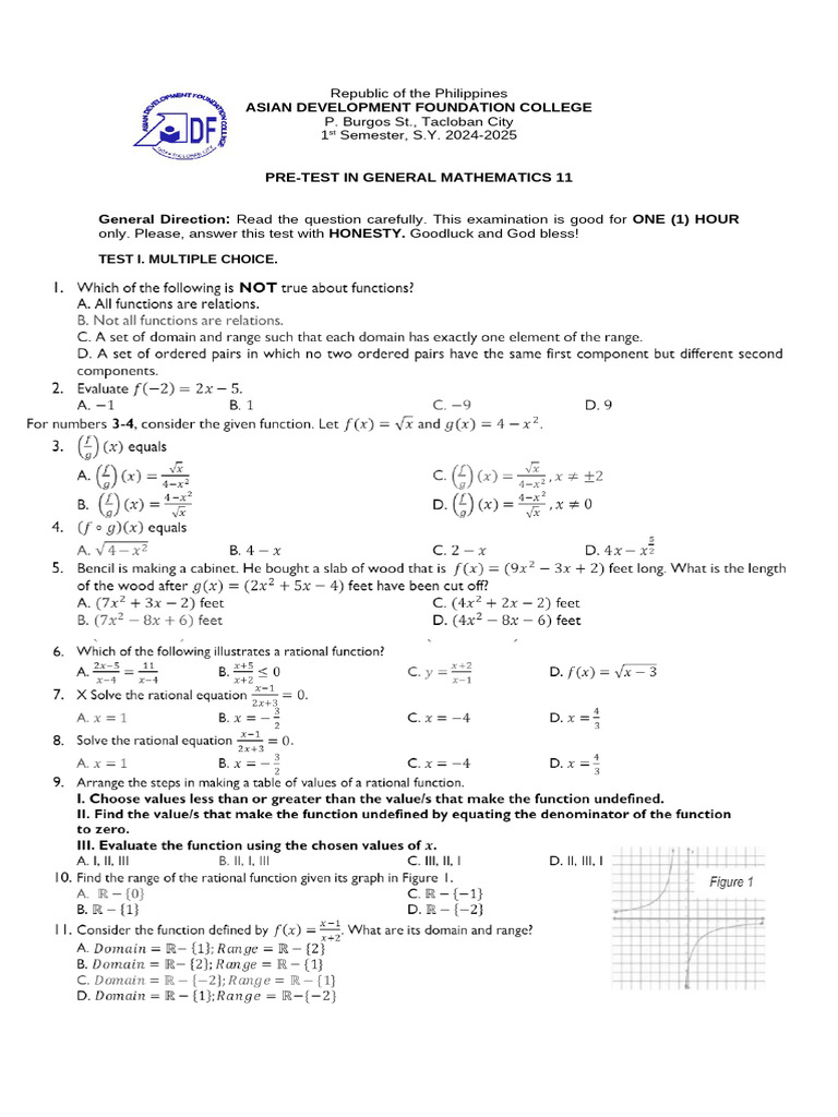 PRE TEST (GEN MATH) | PDF