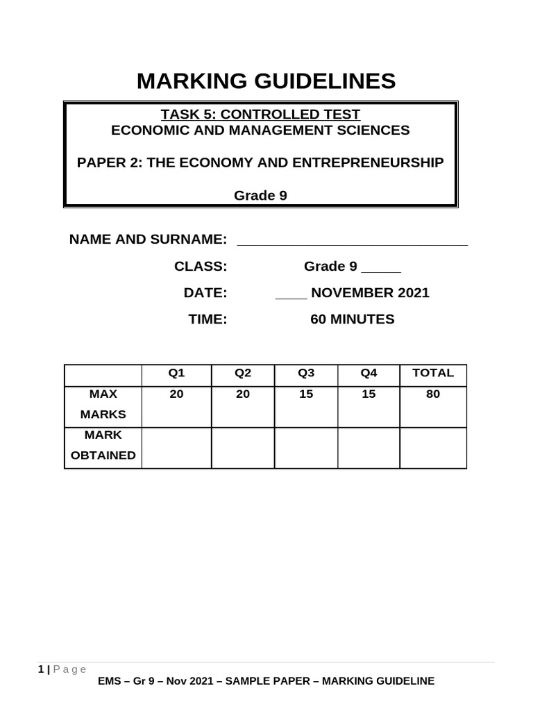 Grade 9 - SAMPLE PAPER - Nov 2021 - MARKING GUIDELINES | PDF | Strike Action | Labor