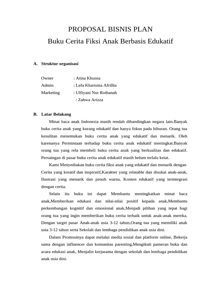 Proposal Bisnis Plan Pembuatan Buku Kel 3 | PDF