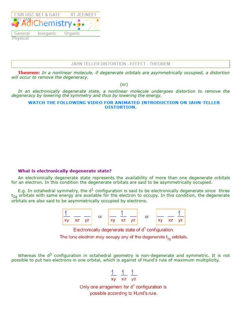 Jahn Teller Distortion - Effect - Theorem - Examples - Adichemistry | PDF | Coordination Complex ...