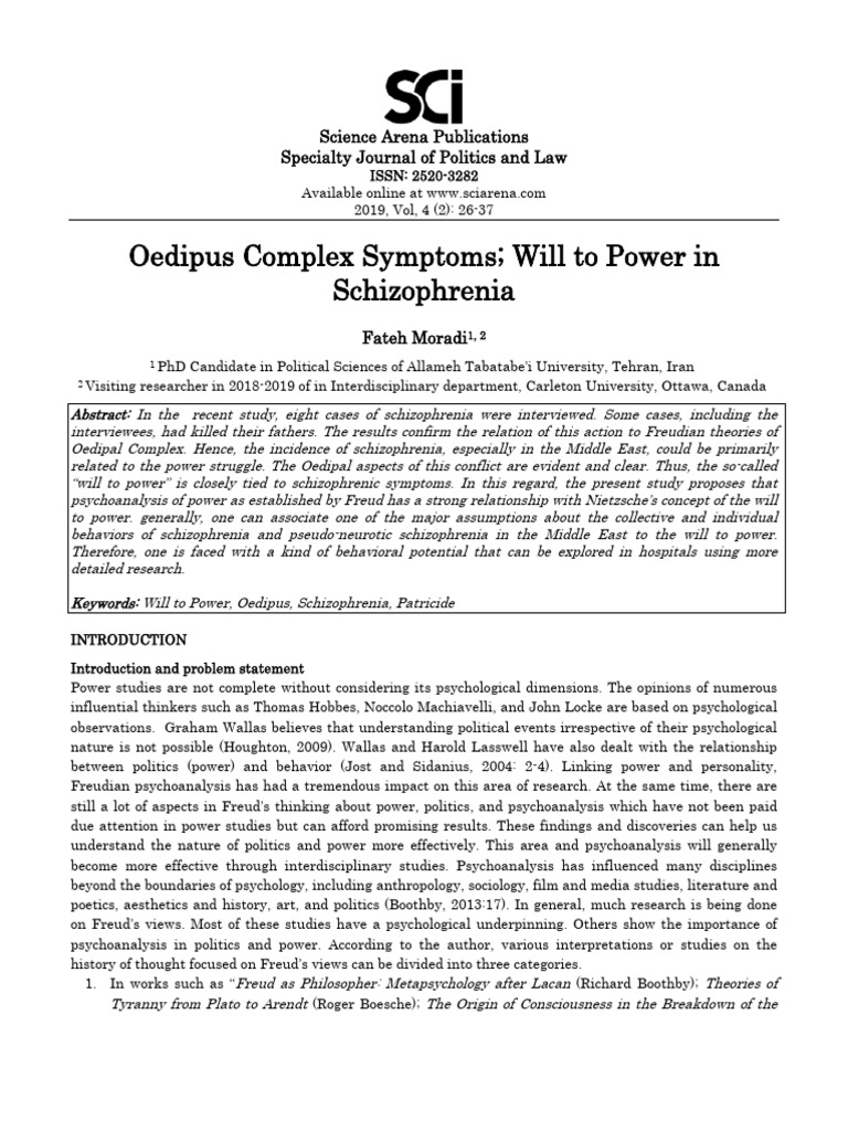 Oedipus Complex Symptoms Will To Power in Schizophrenia | PDF ...