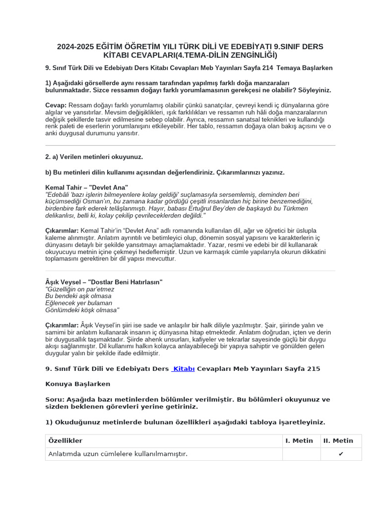 9.sinif Tde Ders Ki̇tabi Cevaplari 4.tema | PDF