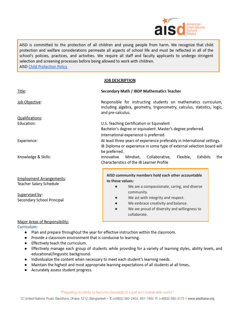 Secondary Math - IBDP Mathematics Teacher | PDF | Learning | Teachers