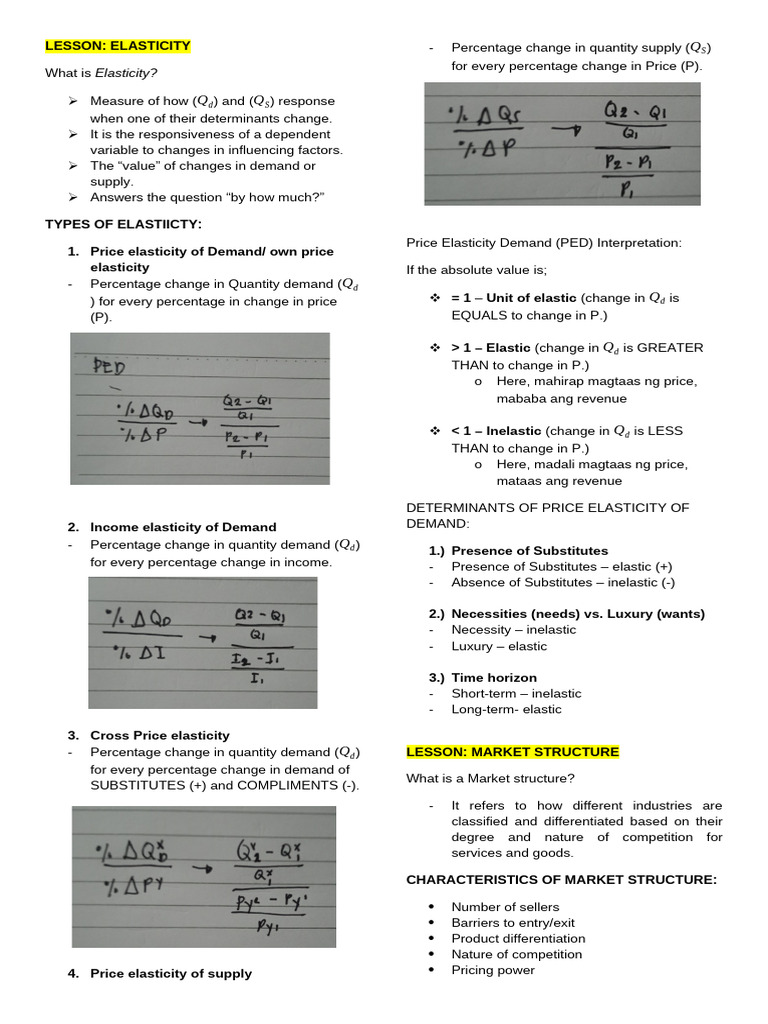 Lesson 3&4 - Elasticity and Market Structure | PDF | Elasticity ...