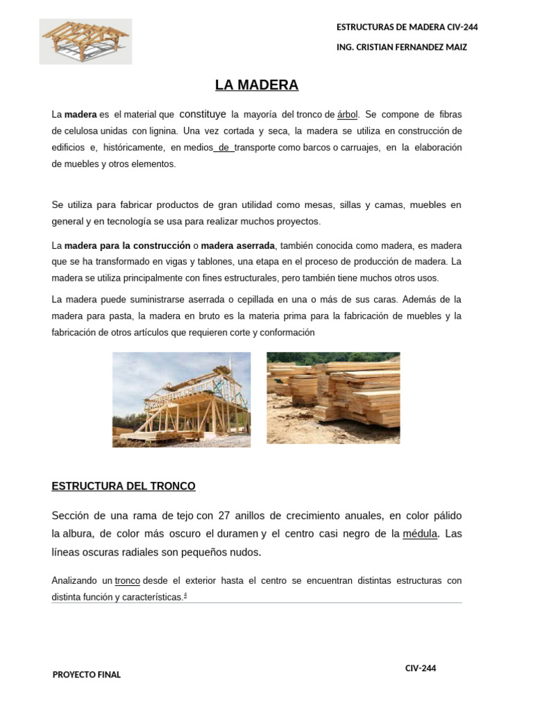 Proyecto Final de Maderas | PDF | Madera | Tallo de la planta