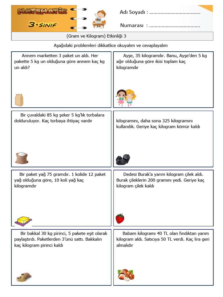 Gram Ve Kilogram (Tartma) Problemleri 3 | PDF