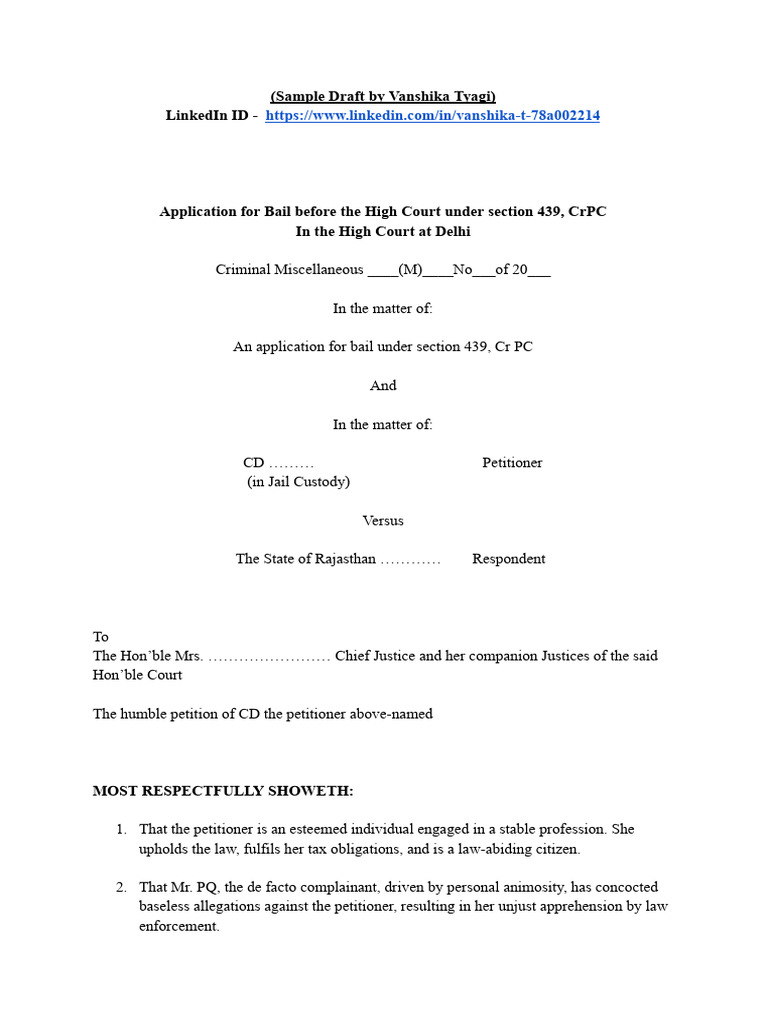 High Court Bail Application Format | PDF | Bail | Criminal Law