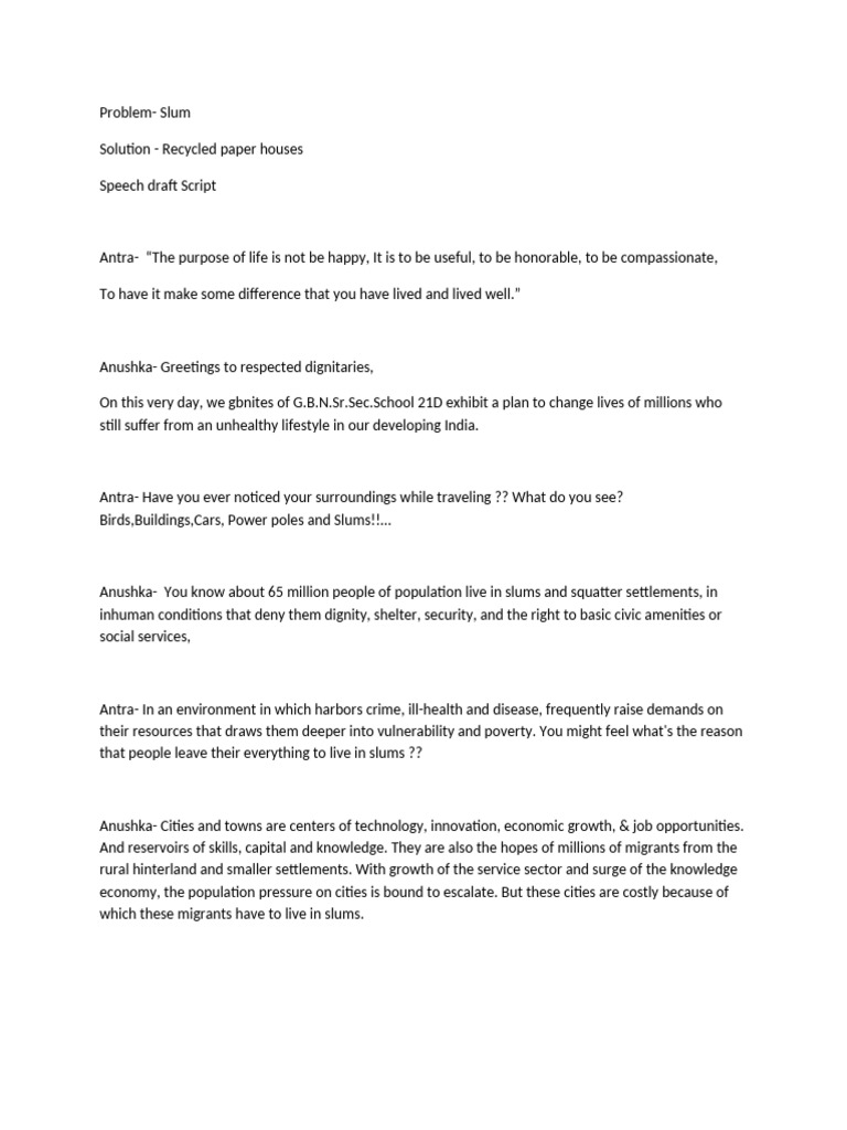 Speech Script-WPS Office | PDF | Slum | Diaper