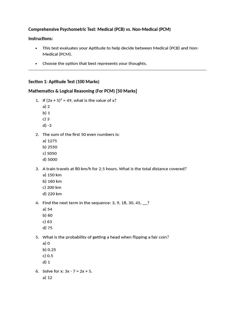 Career Psychometric Test | PDF | Engineering | Biology