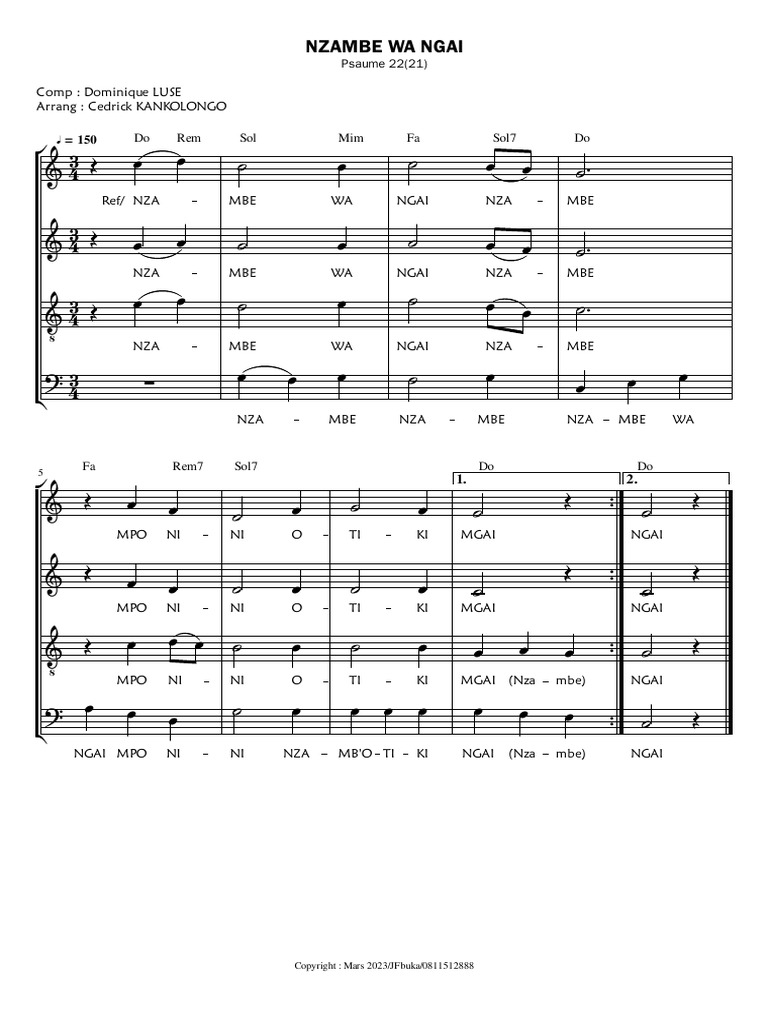 Nzambe Wa Ngai - Dominique Luse - Arr. Cedrick Kankolongo | PDF