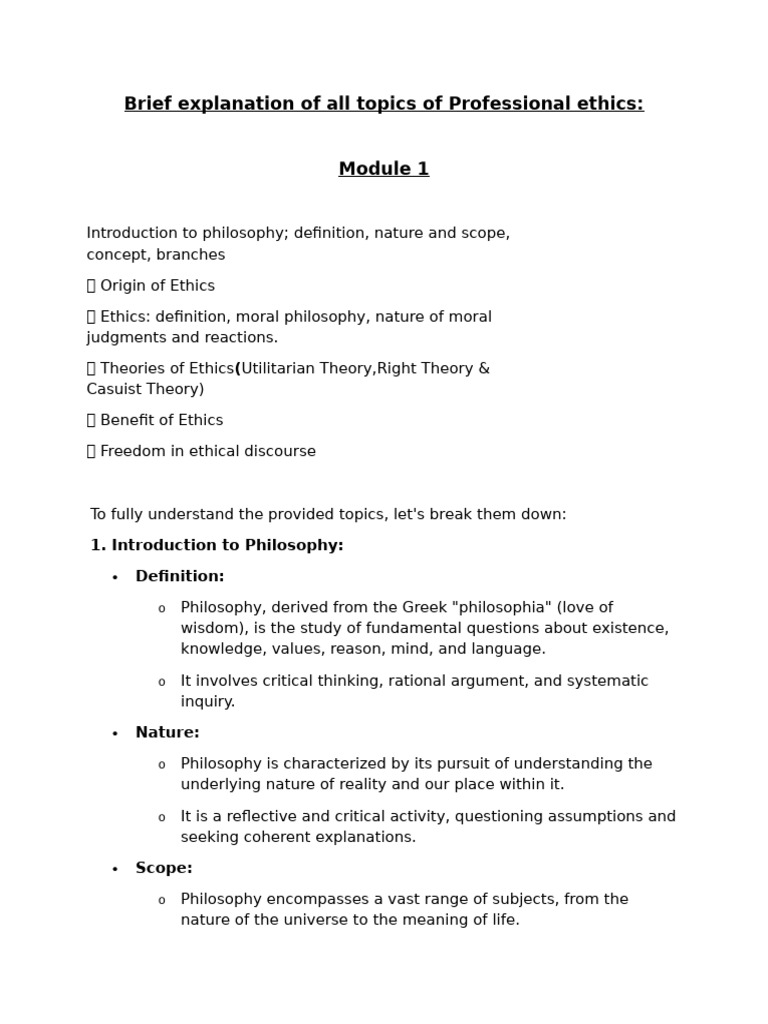 Brief Explanation of All Topics of Professional Ethics | PDF | Morality ...