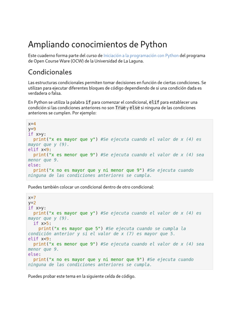 Ampliando Conocimientos de Python. Iniciación A La Programación Con ...
