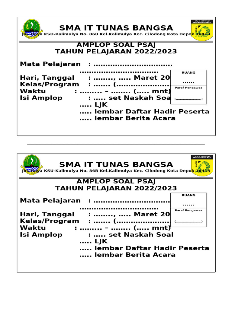 Cover Amplop PSAJ 2022-2023 | PDF