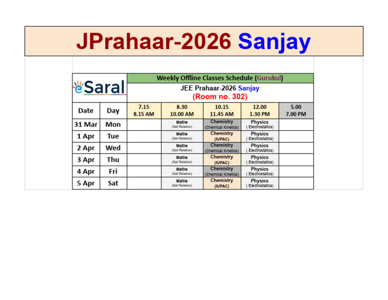 Sanjay Schedule From 31 March | PDF