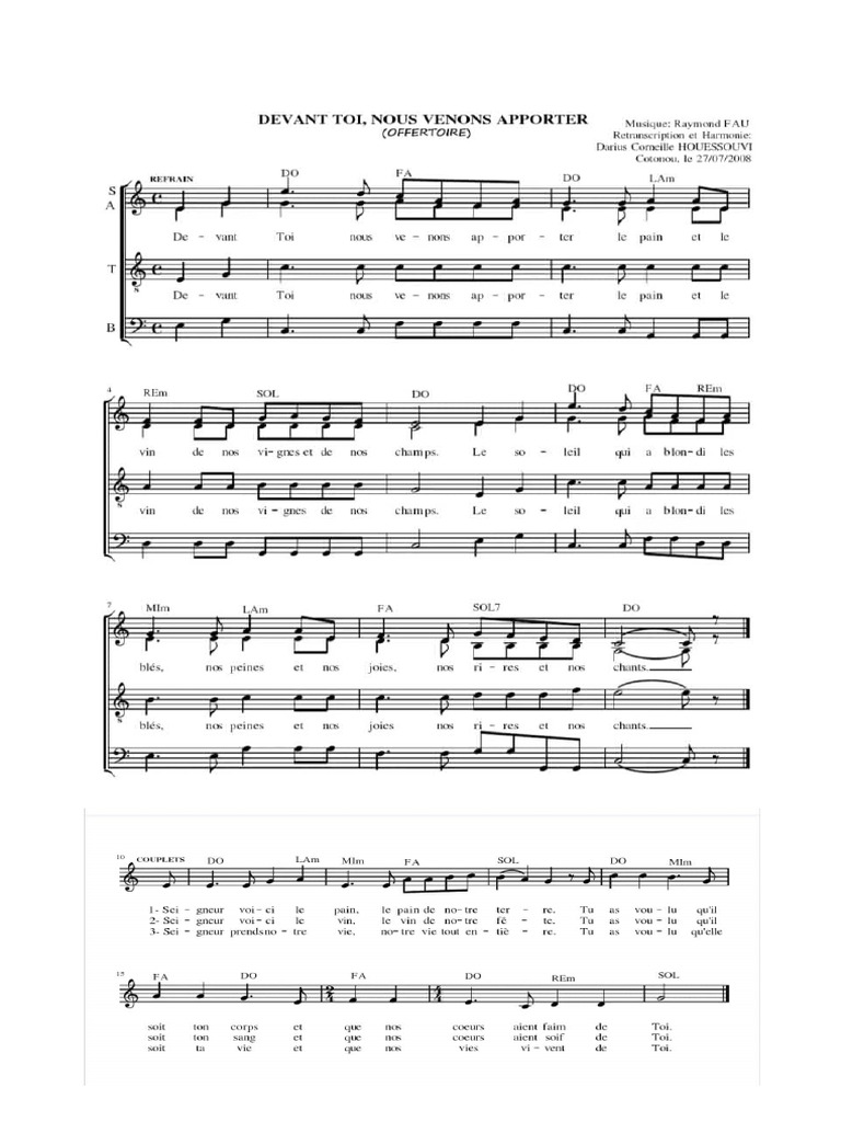 Devant Toi, Nous Venons Apporter | PDF