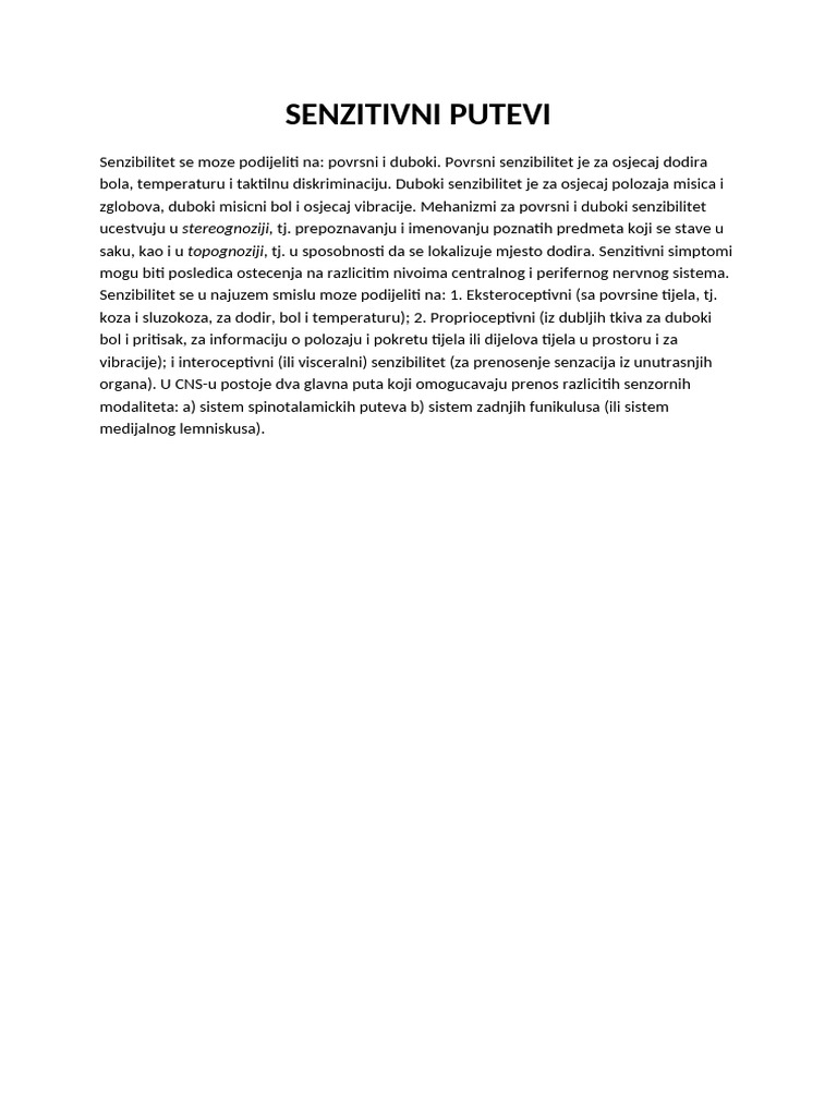 Senzitivni Putevi | PDF