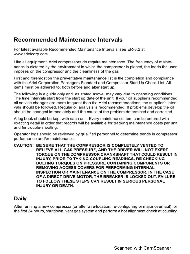 Ariel Compressor Routine Maintenance | PDF